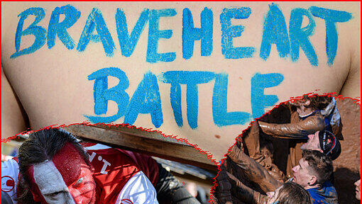 Sportler kriechen beim "Braveheartbattle" durch den Schlamm ...